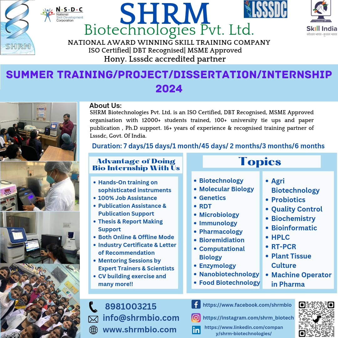 INTERNSHIP – SUMMER DISSERTATION & RESEARCH-BASED PROGRAMME - Shrmbio